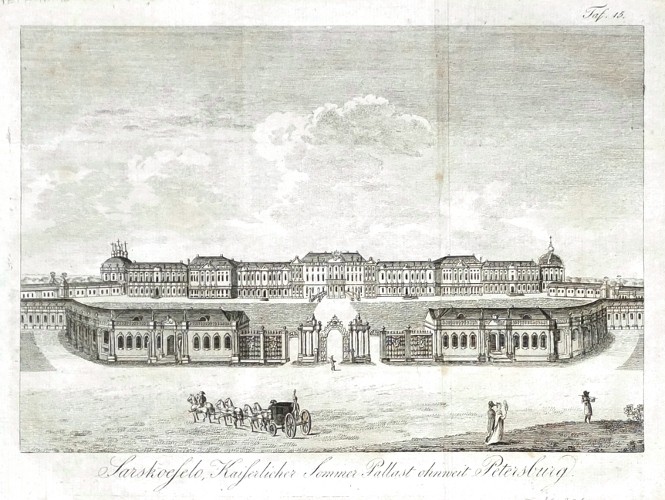 Stará mapa - Sarskoeselo, Petersburg, Petrohrad, mědirytina, 1808