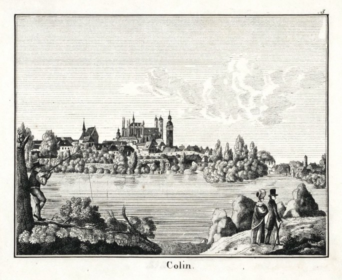 Antique map - Kolín, Colin, původní litografie, 1833