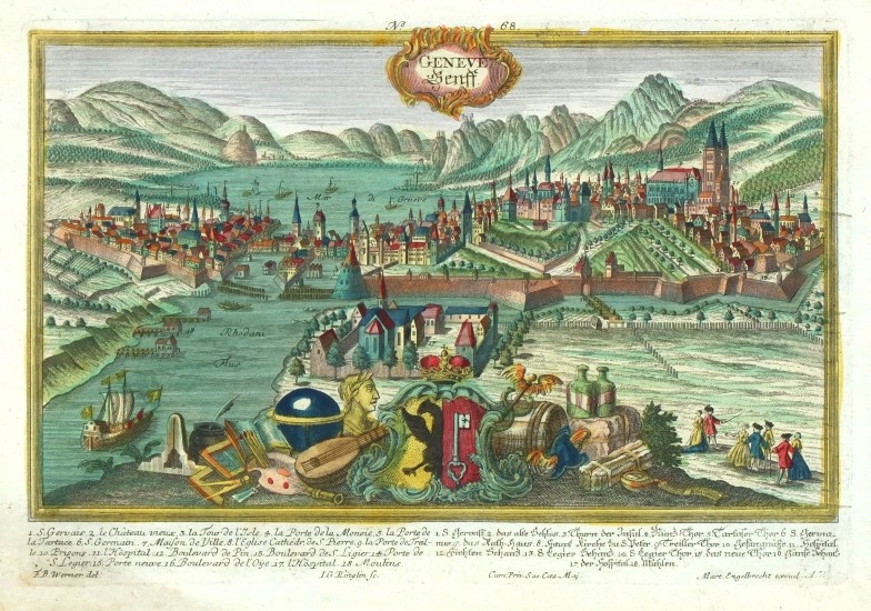Antique map - Geneva, Geneve. Genff, Werner, Engelbrecht, Ringle ...