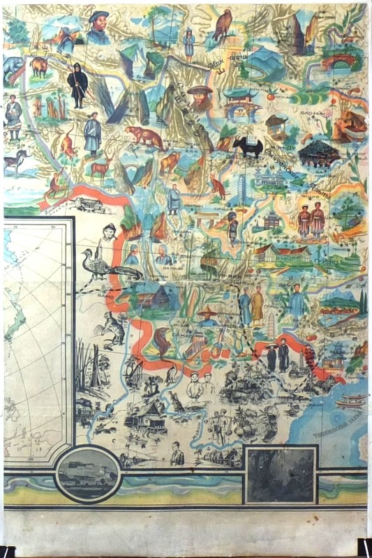 Antique map - Pictorial wall map of China, Diakoff, Diakov, lithography ...