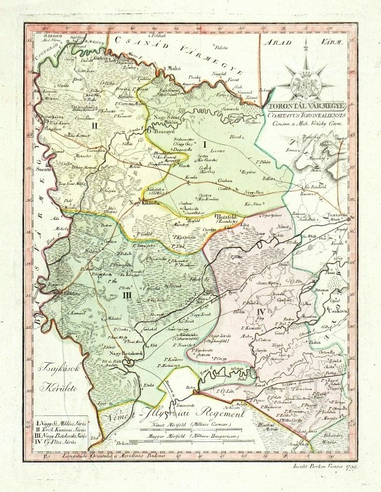 Antique map - Serbia, Romania, Torontál Vármegye, copperplate map ...